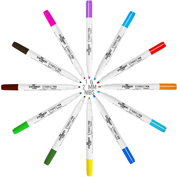 Stationery Island Fabric Pens - 1mm & 2mm Nibs - Pack of 12