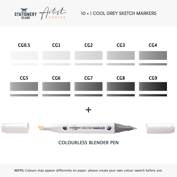Stationery Island Cool Grey Sketch Markers - Set of 11